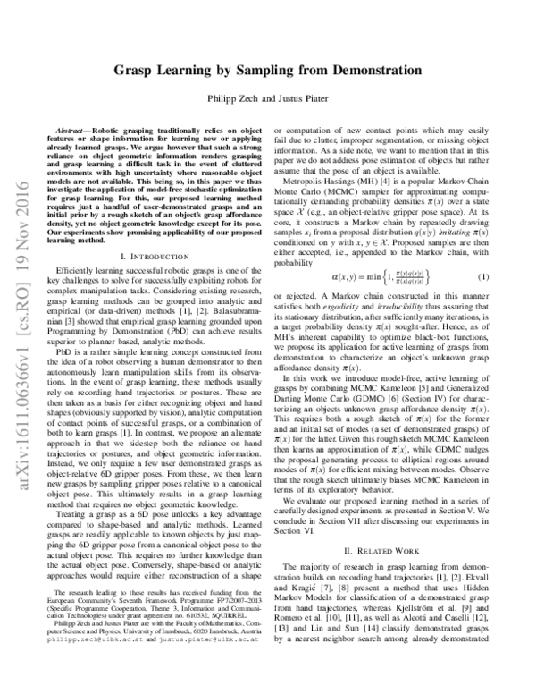 (PDF) Grasp Learning by Sampling from Demonstration