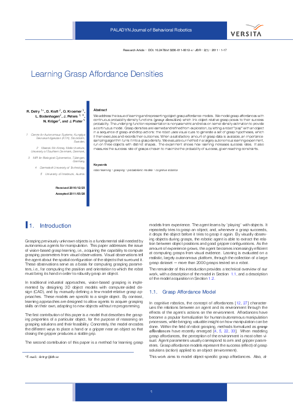 (PDF) Learning Grasp Affordance Densities