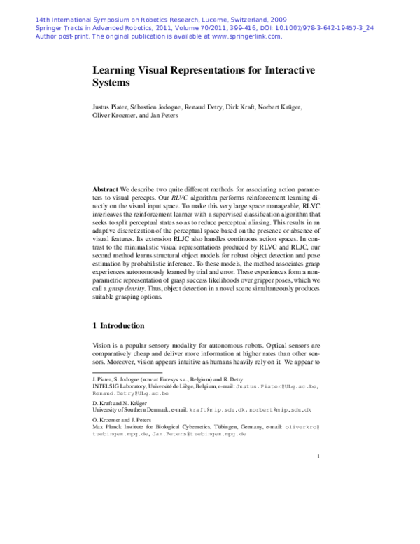 (PDF) Learning visual representations for interactive systems | Justus Piater - Academia.edu