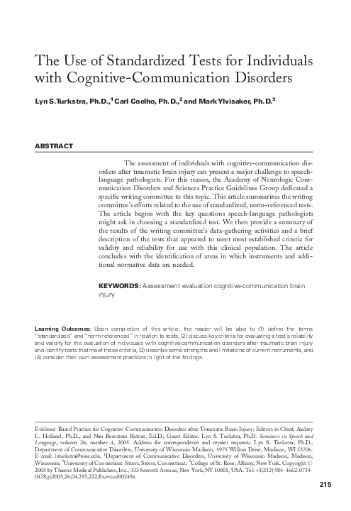 (PDF) The Use of Standardized Tests for Individuals with Cognitive ...