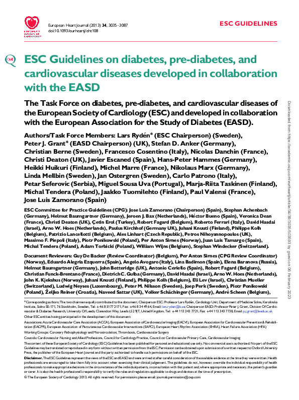 (PDF) ESC Guidelines on diabetes, pre-diabetes, and cardiovascular ...