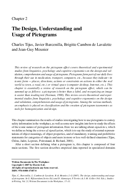 (PDF) Chapter 2: The Design, Understanding and Usage of Pictograms