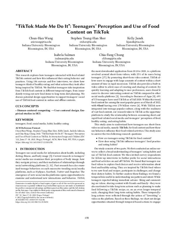 (PDF) “TikTok Made Me Do It”: Teenagers’ Perception and Use of Food ...