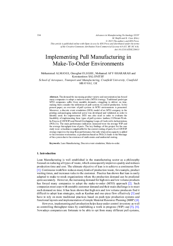 (PDF) Implementing Pull Manufacturing in Make-To-Order Environments
