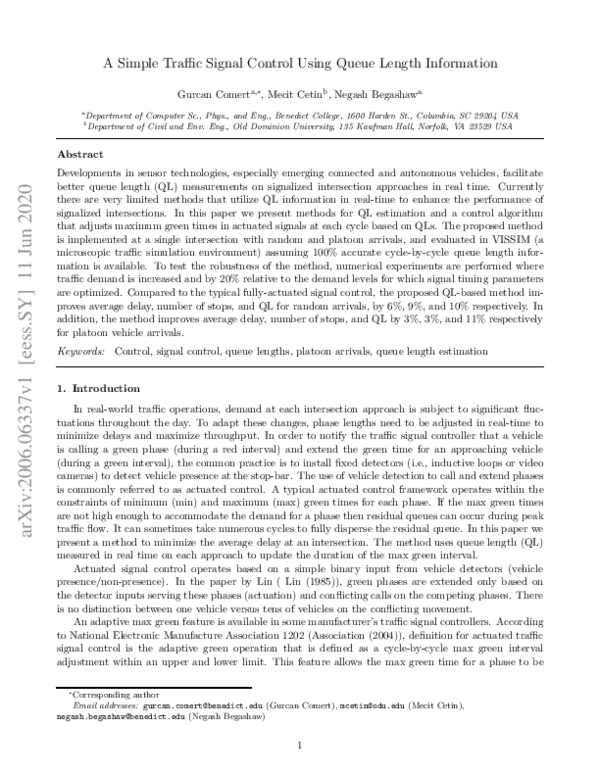 (PDF) A Simple Traffic Signal Control Using Queue Length Information