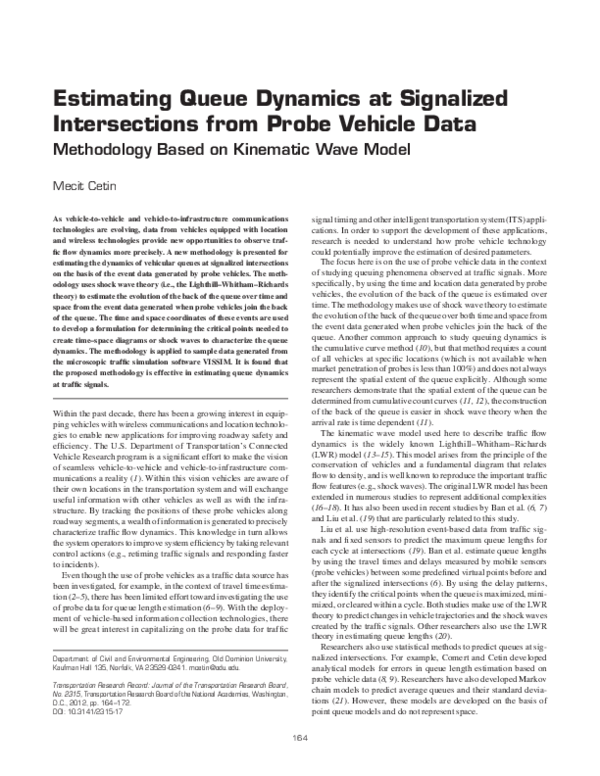 (PDF) Estimating Queue Dynamics at Signalized Intersections from Probe ...