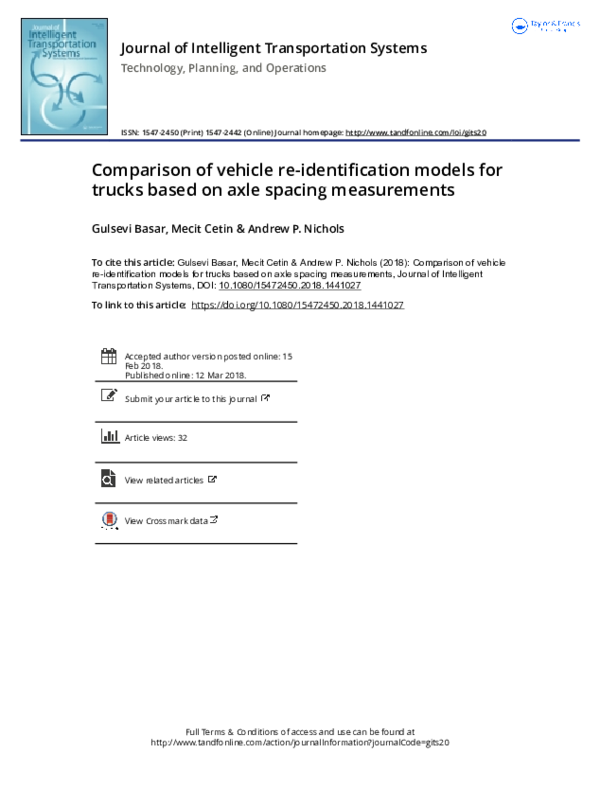 (PDF) Comparison of vehicle re-identification models for trucks based on axle spacing measurements