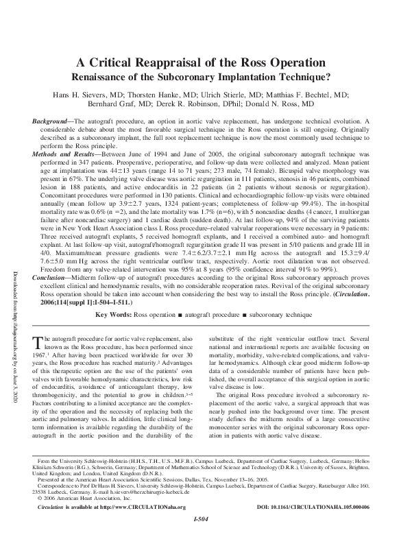 (PDF) A Critical Reappraisal of the Ross Operation