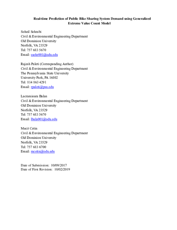 (PDF) Real-time prediction of public bike sharing system demand using generalized extreme value ...