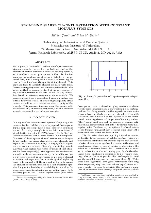(PDF) Semi-Blind Sparse Channel Estimation with Constant Modulus Symbols