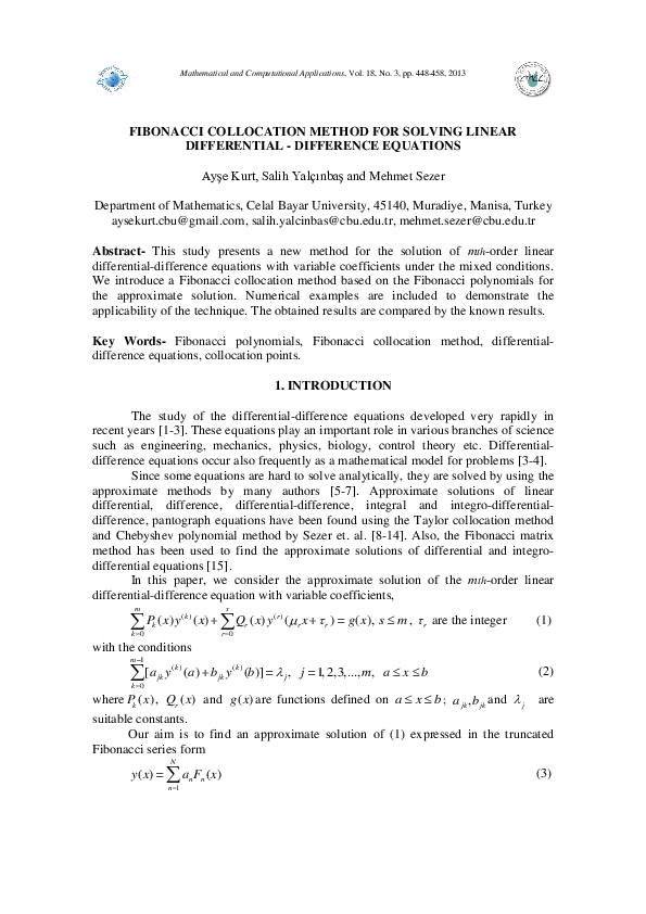 (PDF) Fibonacci Collocation Method for Solving Linear Differential ...