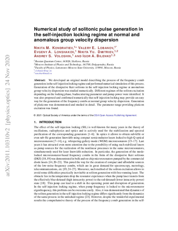 (PDF) Numerical study of solitonic pulse generation in the self ...