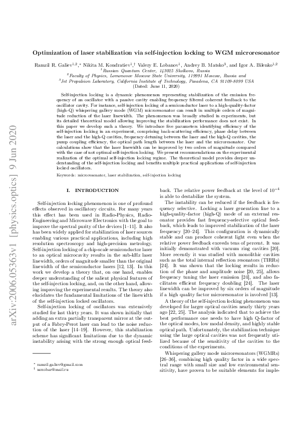 (PDF) Optimization of Laser Stabilization via Self-Injection Locking to ...