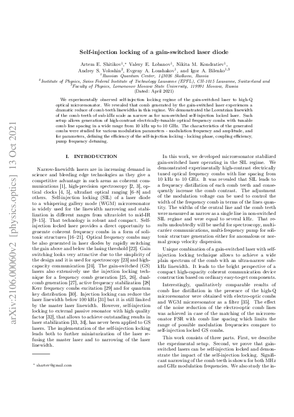 Pdf Self Injection Locking Of A Gain Switched Laser Diode