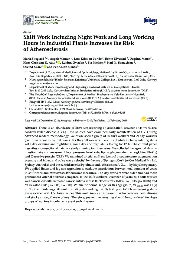 (PDF) Shift Work Including Night Work and Long Working Hours in ...