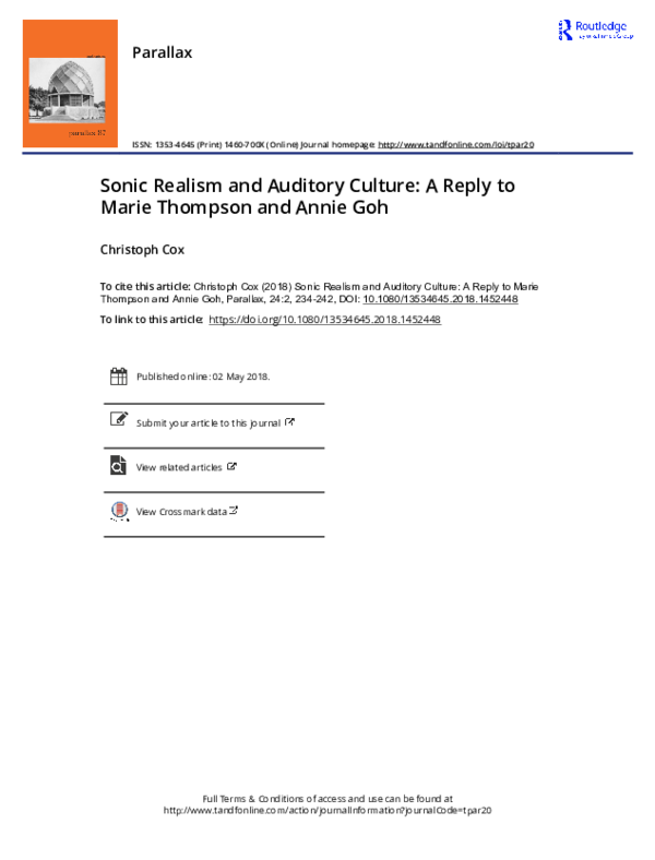 (PDF) Sonic Realism and Auditory Culture: A Reply to Marie Thompson and ...