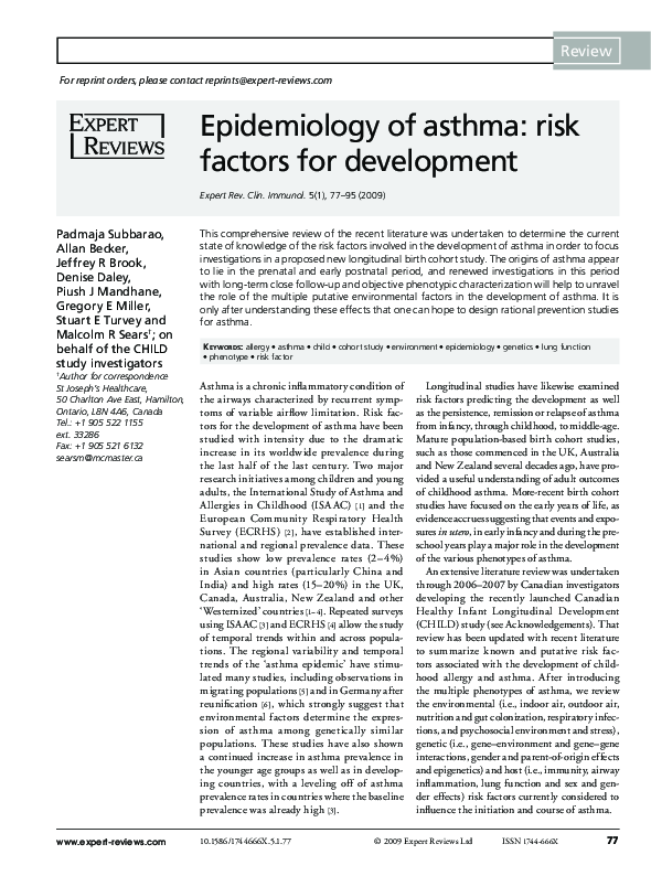 (PDF) Epidemiology of asthma: risk factors for development