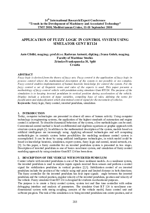 Pdf Application Of Fuzzy Logic In Control System Using Simulator Gunt