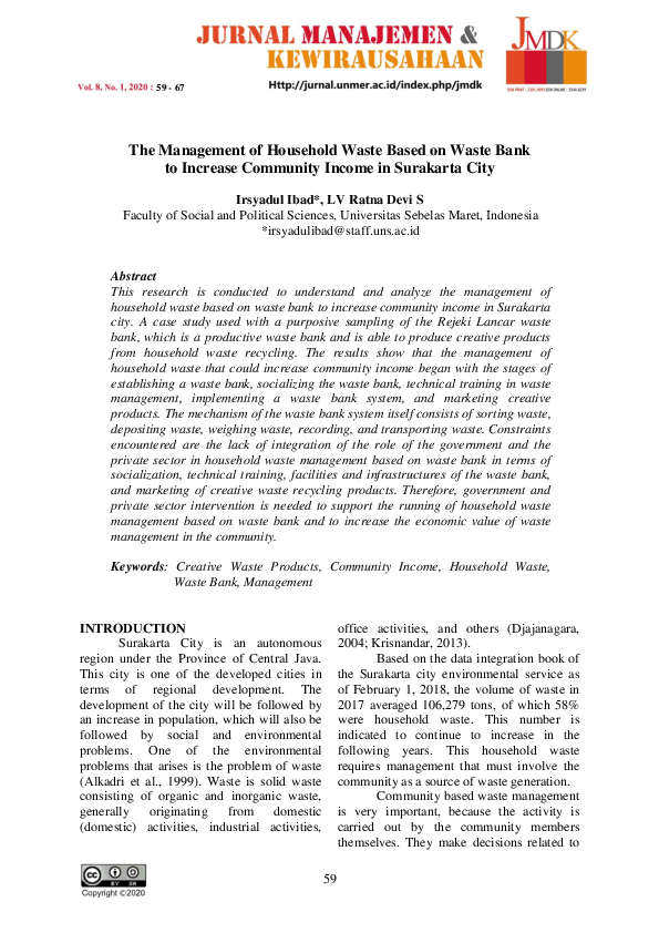 (PDF) The Management of Household Waste Based on Waste Bank to Increase ...