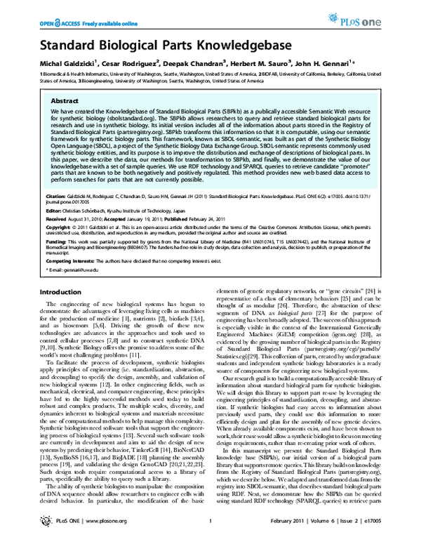 (PDF) Standard biological parts knowledgebase