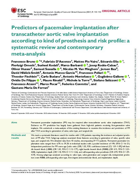 (PDF) Predictors of pacemaker implantation after transcatheter aortic ...