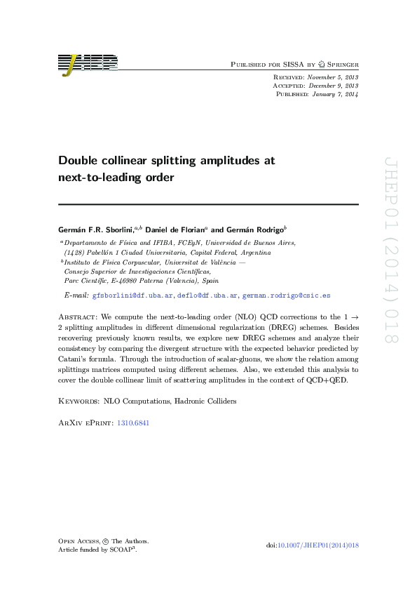(PDF) Double collinear splitting amplitudes at next-to-leading order