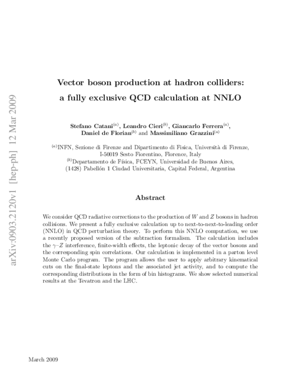 (PDF) Vector Boson Production at Hadron Colliders: A Fully Exclusive ...