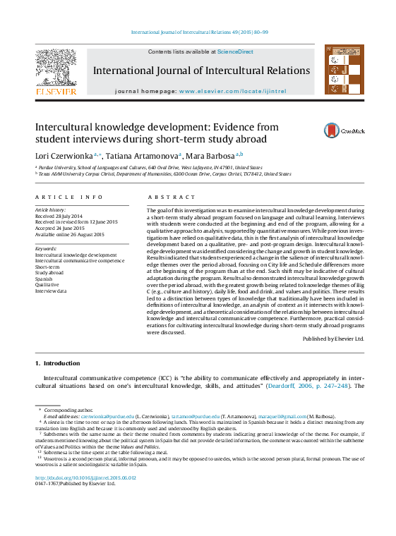 (PDF) Intercultural knowledge development: Evidence from student ...