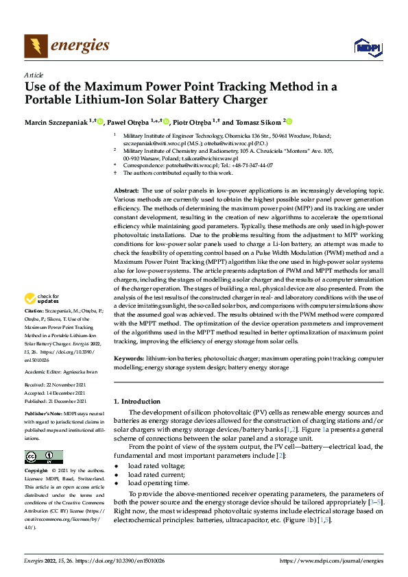 (PDF) Use of the Maximum Power Point Tracking Method in a Portable ...