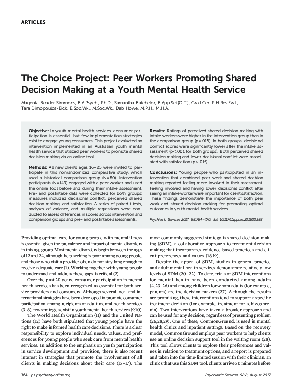 (PDF) The Choice Project: Peer Workers Promoting Shared Decision Making ...