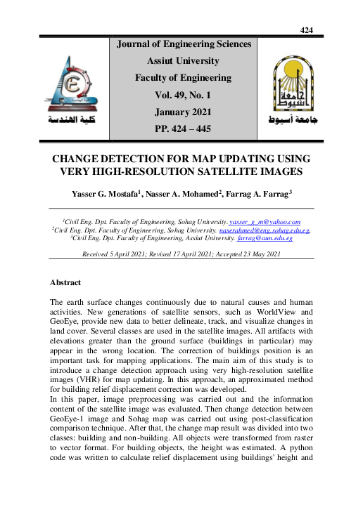(PDF) Change detection for map updating using ‎very high resolution satellite images | nasser ...