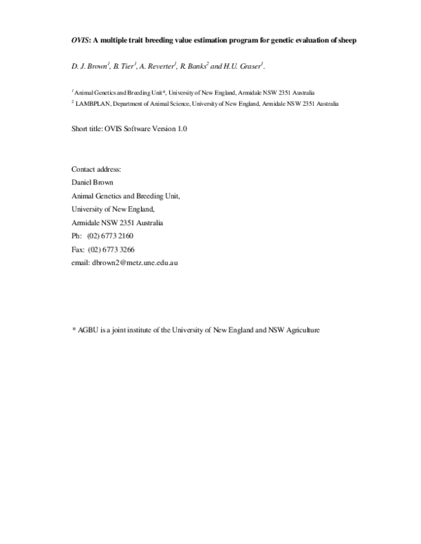 Pdf Ovis A Multiple Trait Breeding Value Estimation Program For