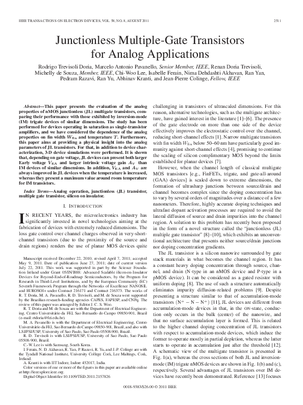 (PDF) Junctionless Multiple-Gate Transistors for Analog Applications