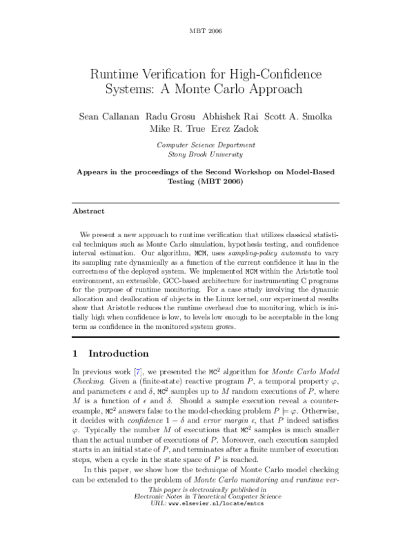 (PDF) Runtime Verification for High-Confidence Systems: A Monte Carlo Approach