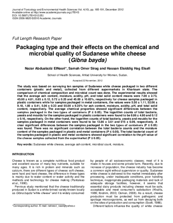 (PDF) Packaging type and their effects on the chemical and microbial ...