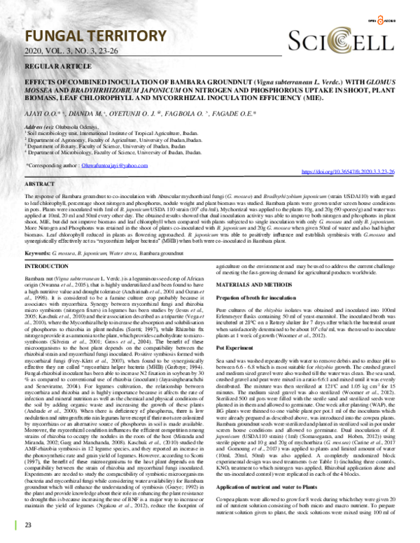 (PDF) EFFECTS OF COMBINED INOCULATION OF BAMBARA GROUNDNUT (Vigna ...