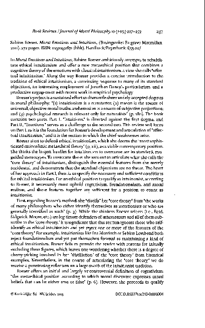 (PDF) Sabine Roeser, Moral Emotions and Intuitions