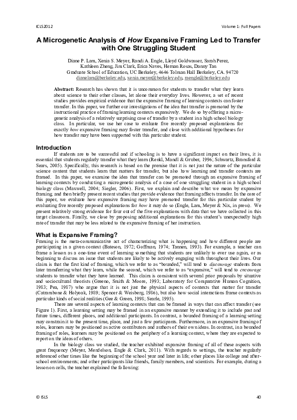 (PDF) A Microgenetic Analysis of How Expansive Framing Led to Transfer ...