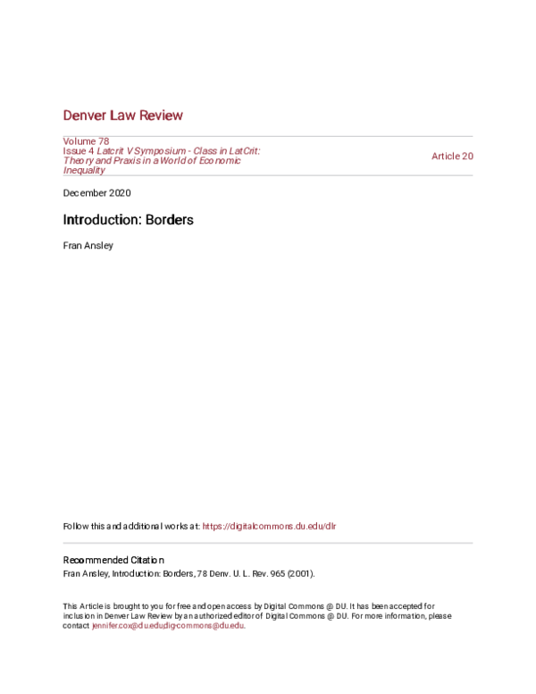 (PDF) Introduction: Borders