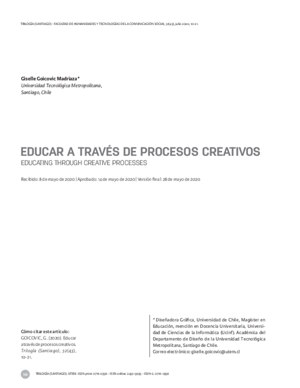(PDF) Educar a través de procesos creativos