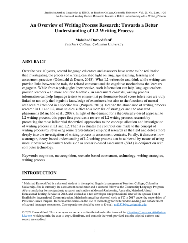(PDF) An Overview of Writing Process Research: Using Innovative Tasks and Techniques for a ...