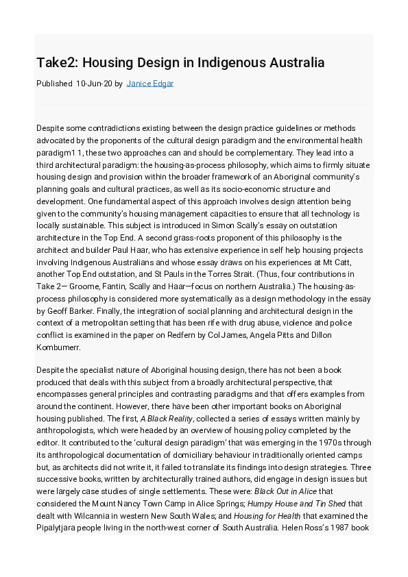 (PDF) Take2: Housing Design in Indigenous Australia