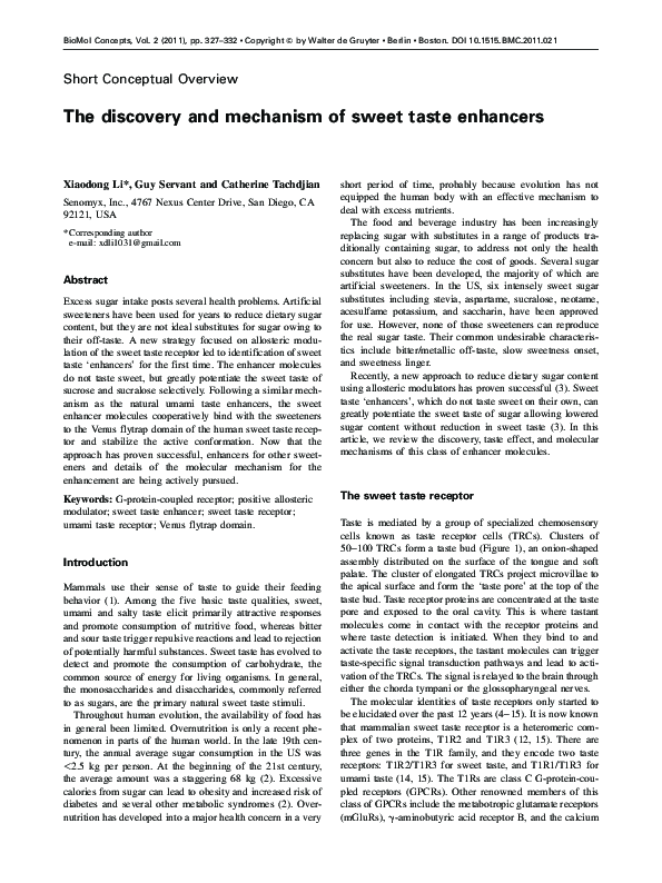 (PDF) The discovery and mechanism of sweet taste enhancers