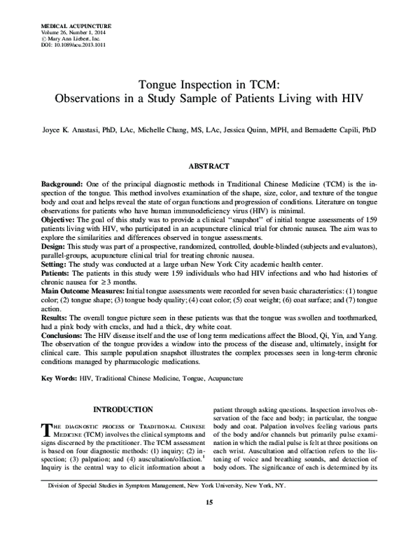 (PDF) Tongue Inspection in TCM: Observations in a Study Sample of ...