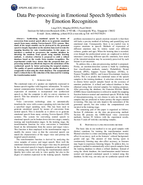 (PDF) Data Pre-processing in Emotional Speech Synthesis by Emotion ...