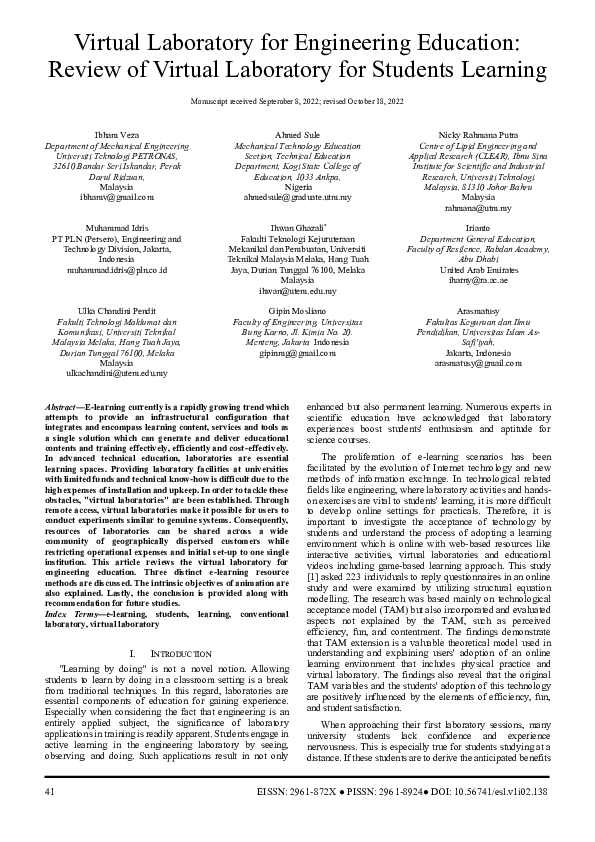 (PDF) Virtual Laboratory for Engineering Education: Review of Virtual Laboratory for Students ...
