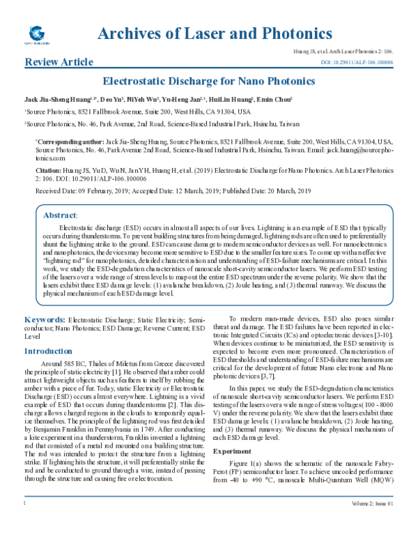 (PDF) Electrostatic Discharge for Nano Photonics