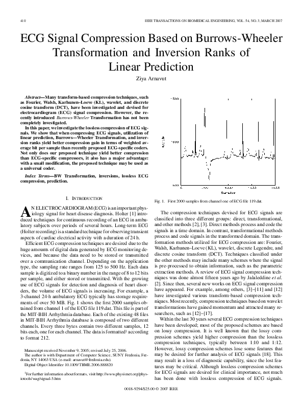 (PDF) ECG Signal Compression Based on Burrows-Wheeler Transformation ...