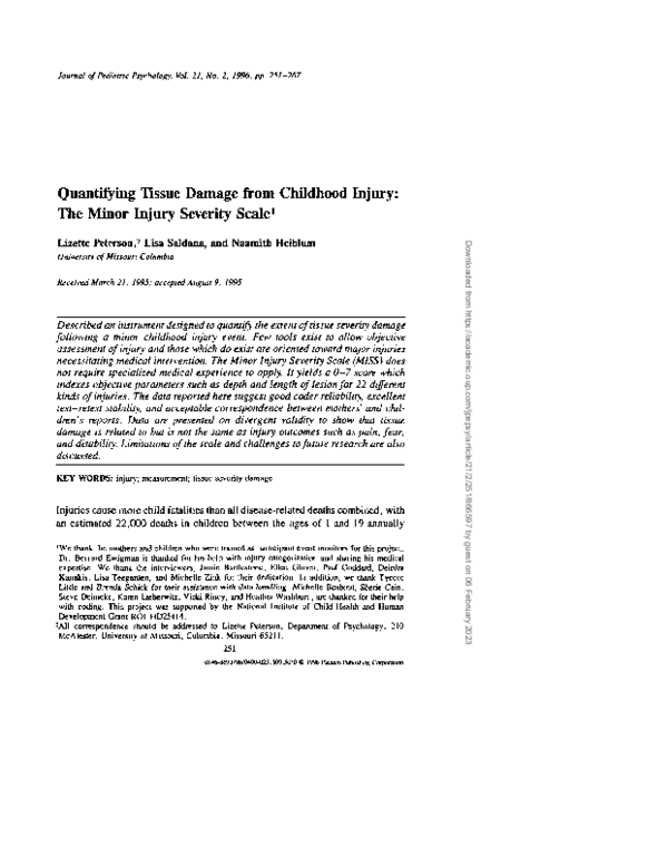 (PDF) Quantifying Tissue Damage from Childhood Injury: The Minor Injury ...