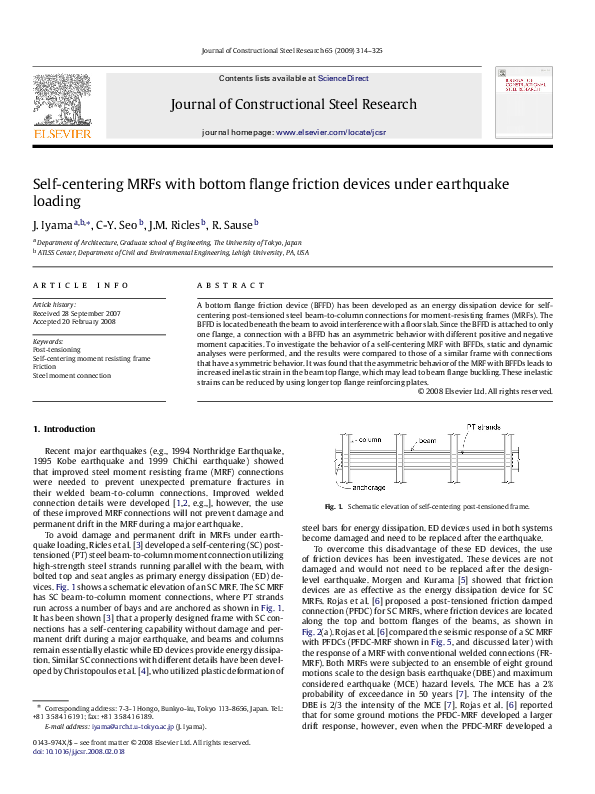 (PDF) Self-centering MRFs with bottom flange friction devices under ...